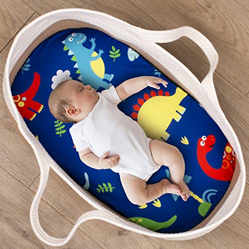 GOPHRALOVE Bassinet Sheets for Baby Boys Toddler 2 Pack Soft Plaid Bassinet Fitted Sheets for Universal Sheet for Rectangle Oval Hourglass 32 x 16 Bassinet Mattress (Dinosaur)