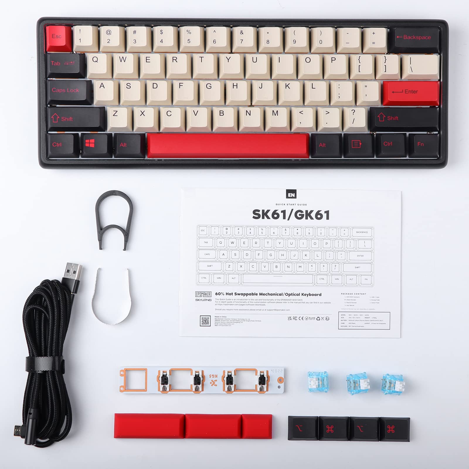 EPOMAKER Lite 60% 61 keys Gasket Mount RGB Hotswap Bluetooth 5.1 Wireless & USB-C Wired Mechanical Aluminum Gaming Keyboard, Programmable, PBT Keycaps for Win/Mac (Iceberg White Switch)