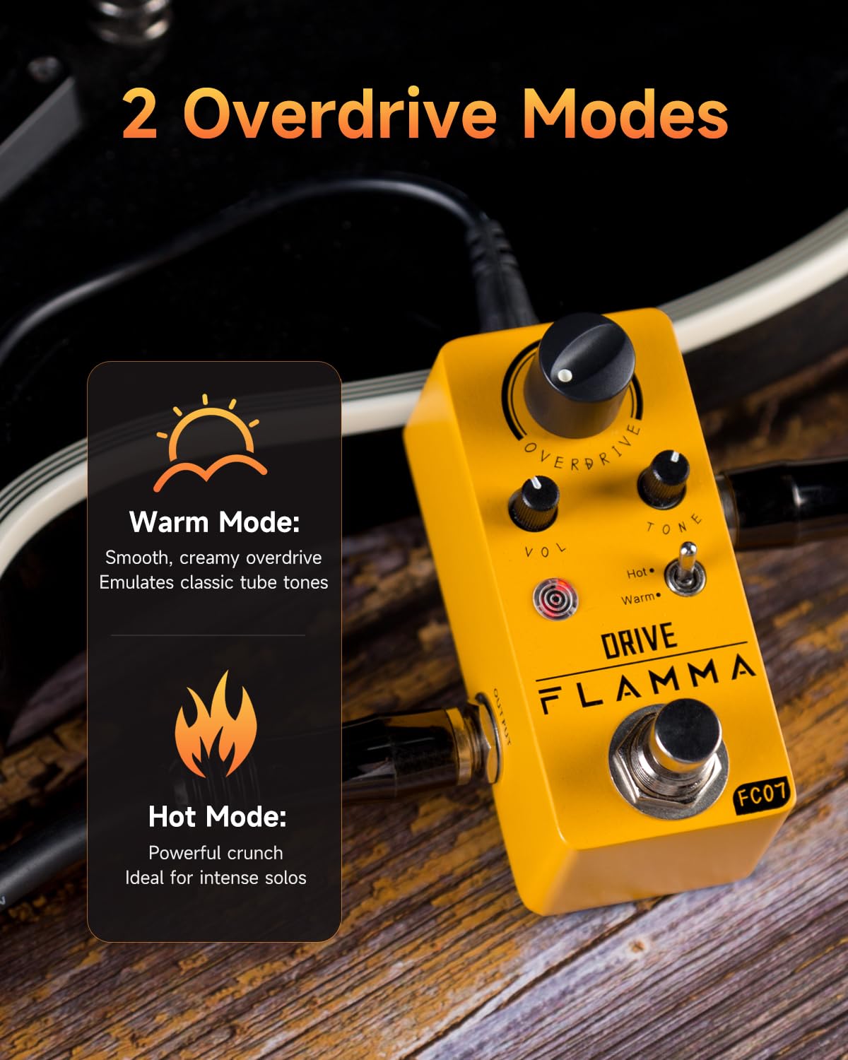 FLAMMA FC07 Overdrive Pedal Vintage Overdrive Effect Warm/Hot Modes, Mini Analog Overdrive Guitar Pedal Electric Guitar Effects Pedal, True Bypass