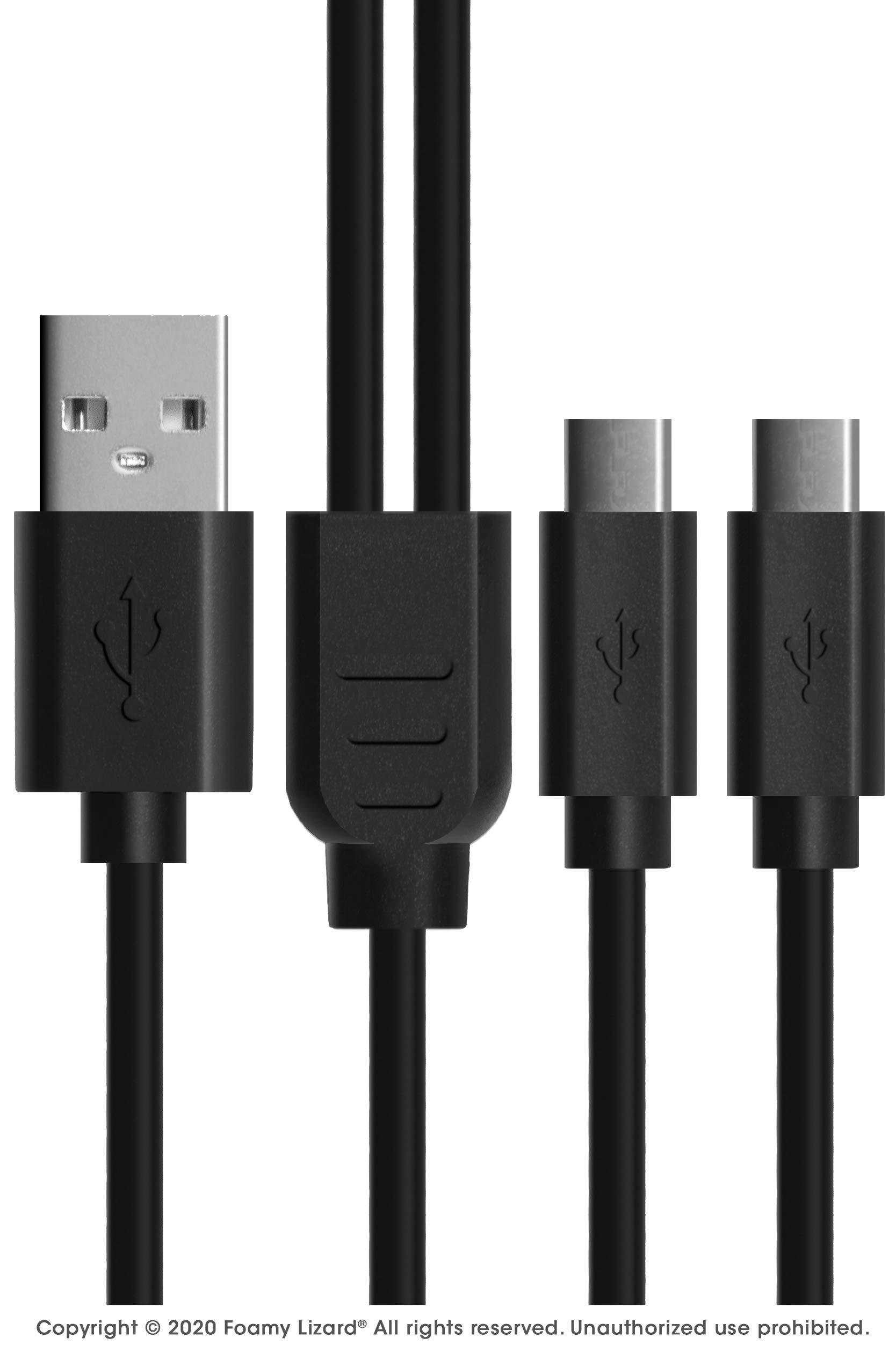 Dual USB C Charger Cable for PS5 Dualsense | 10FT (3M) Fast Charging USB Type A to Split USB C Cable by Foamy Lizard for Xbox Series X, S, Elite 2, Playstation 5, Switch & Compatible Controllers