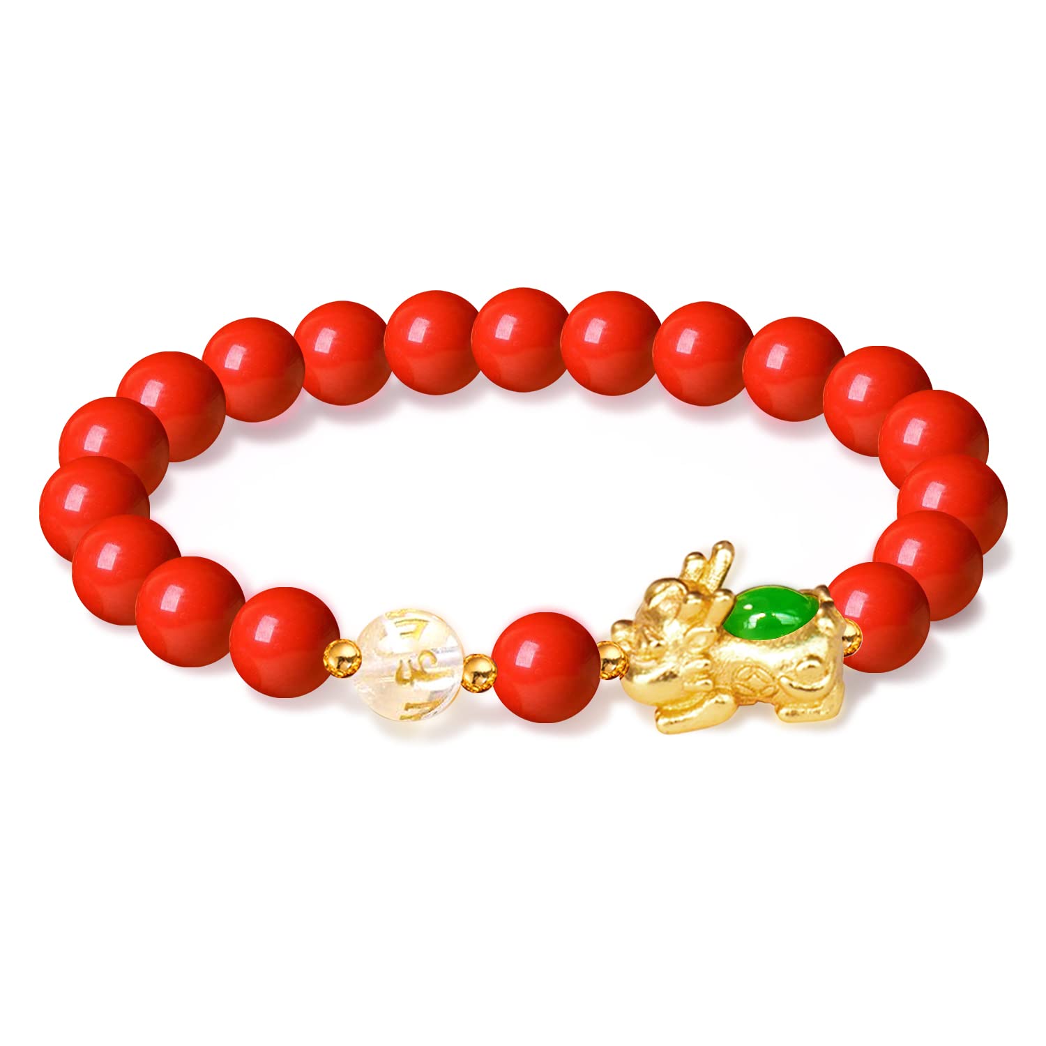 Feng Shui Bracelet 8MM Red Cinnabar Bracelet Attract Wealth and Good Luck Amulet Dragon Bracelet Prosperity Adjustable Elastic Beaded Bracelets