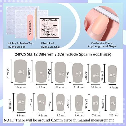 Press on Nails Medium Short Square GLAMERMAID, Black White Fake Nails with Design Checkerboard 24Pcs Acrylic False Nail Kits Stick Glue on Nails Sets for Women Reusable Full Cover Gel Nails