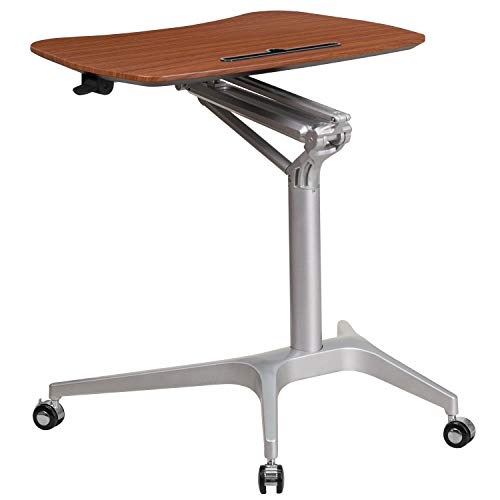 Flash Furniture Gia Mobile Sit-Down, Stand-Up Mahogany Computer Ergonomic Desk with 28.25''W Top (Adjustable Range 29'' - 41'')