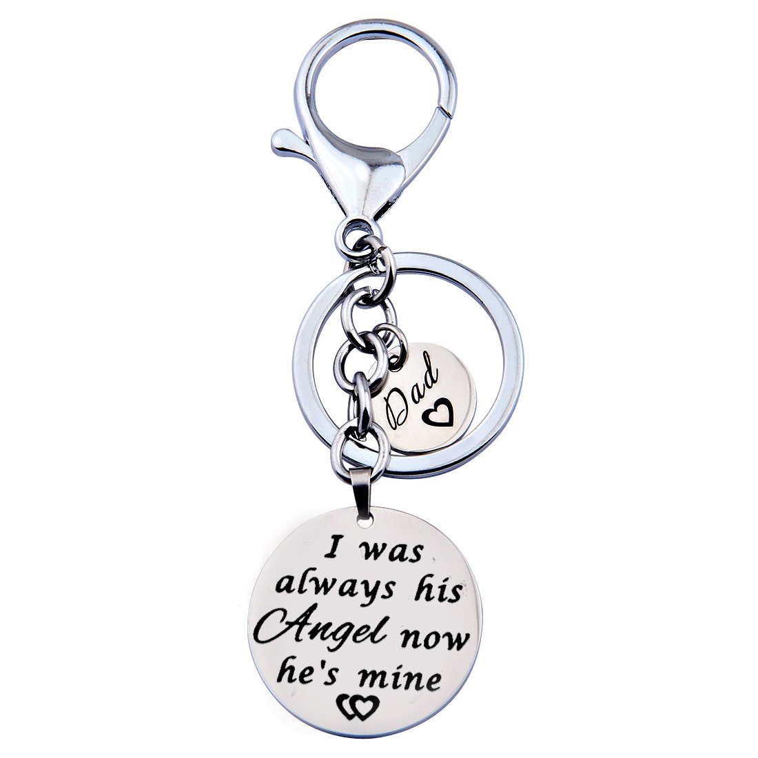 ENSIANTH I Was Always His Angel Now He's Mine Dad Hand Stamped Keychain with Dad Charm (Angel keychain)