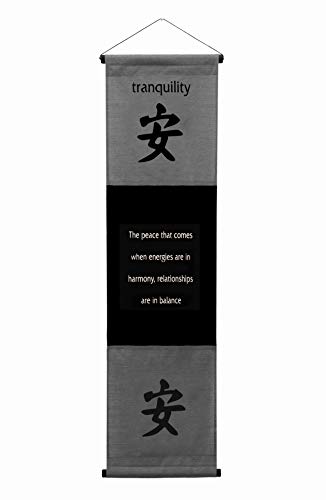 G6 Collection Inspirational Wall Decor Tranquility Banner Art, Inspiring Quote Wall Hanging Scroll, Affirmation Motivational Uplifting Message, Thought Saying Tapestry Tranquility (Gray)