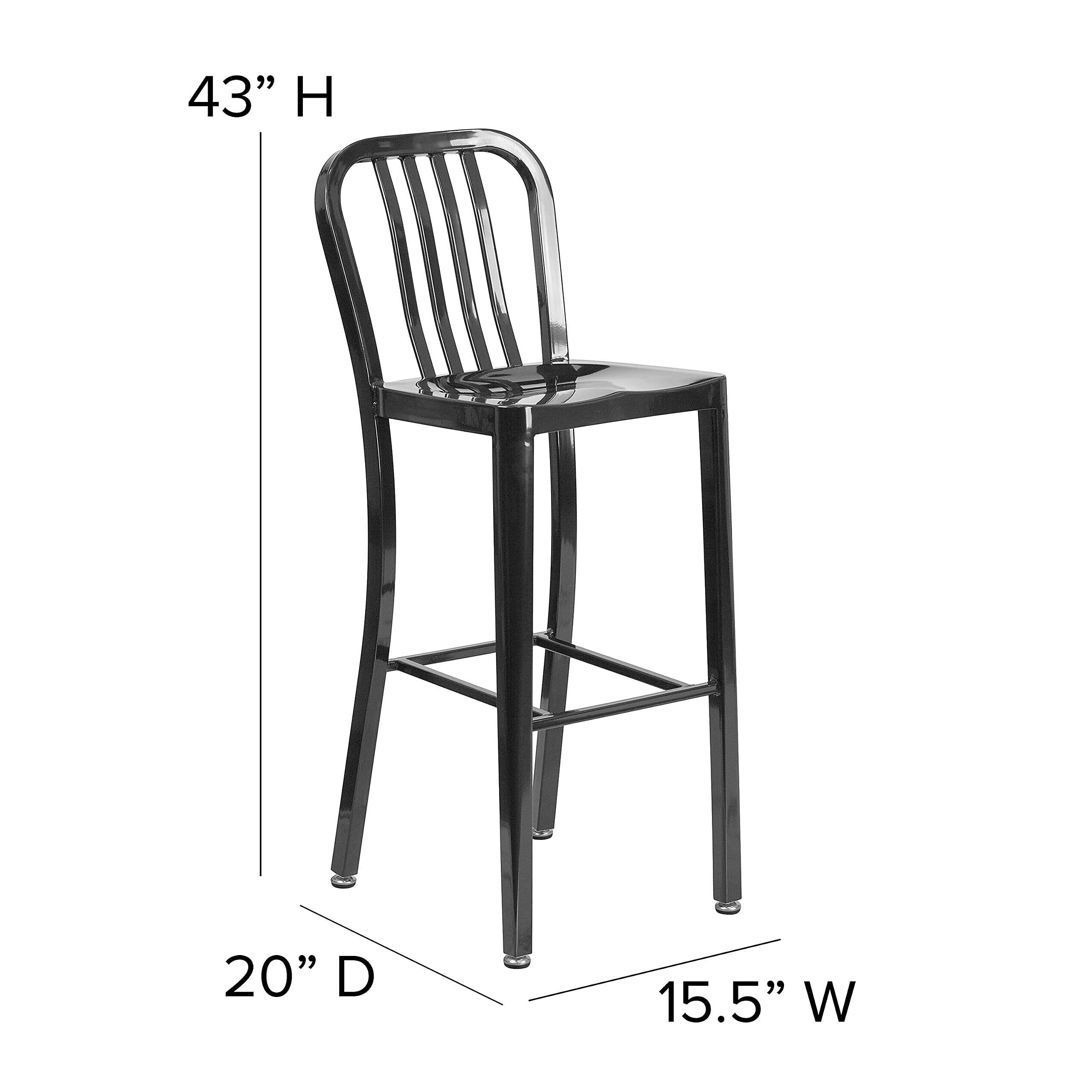 Flash Furniture Gael Commercial Grade 2 Pack 30" High Black Metal Indoor-Outdoor Barstool with Vertical Slat Back