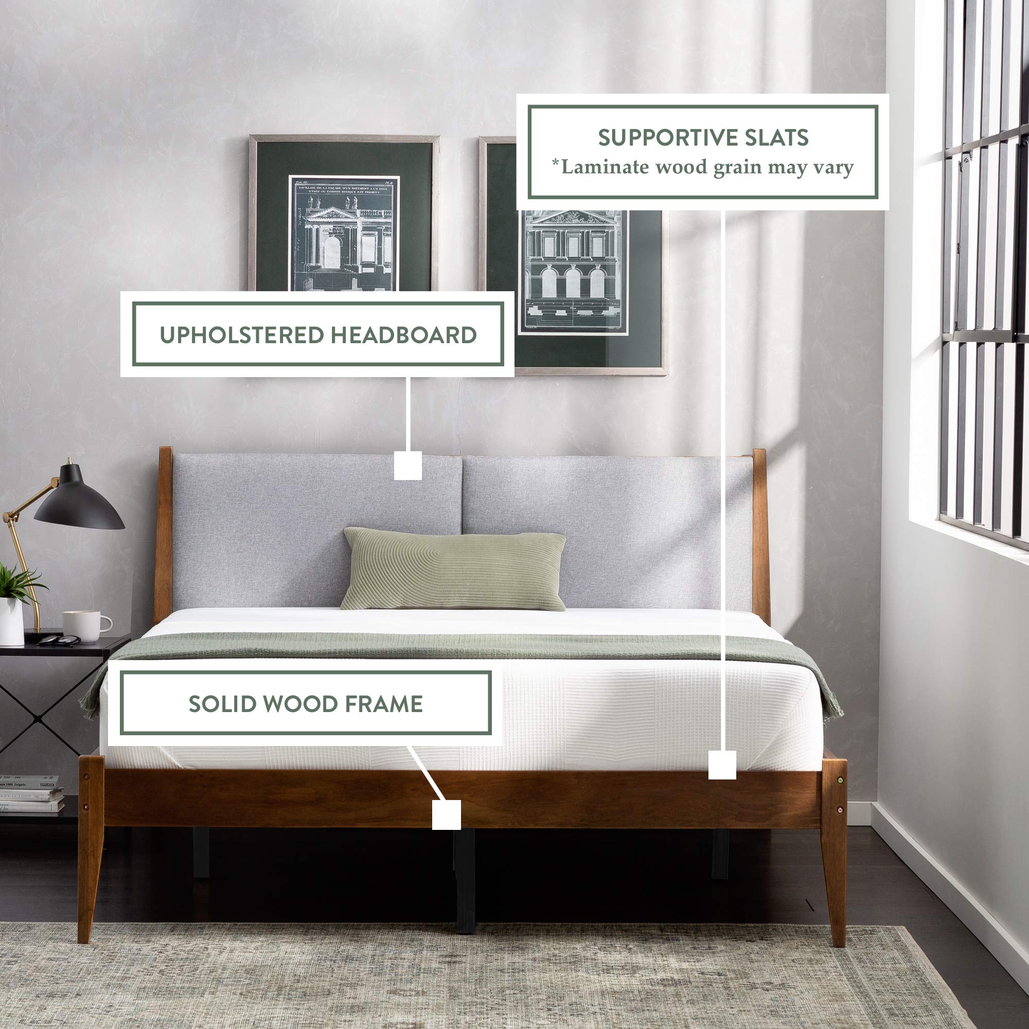 Edenbrook Crockett Wood and Upholstered Bed Frame-Box Spring Optional Platform, Full, Brown and Gray