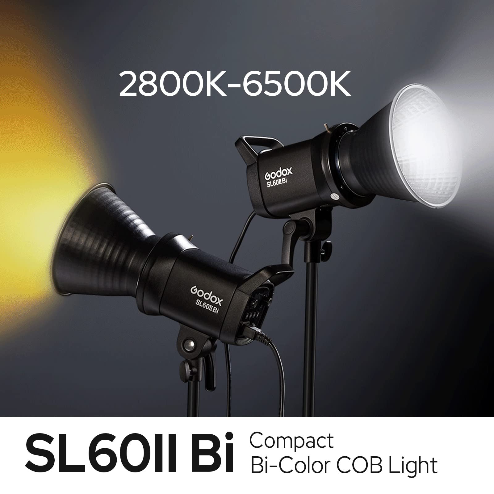 Godox SL60IIBi Bi-Color LED Video Light, 75W 2800K-6500K 25100Lux@1M CRI 96+ TLCI97+ Bowens Mount LED Continuous Light, 11 FX Effects Studio LED Light with APP Control&RC-A6 Remote