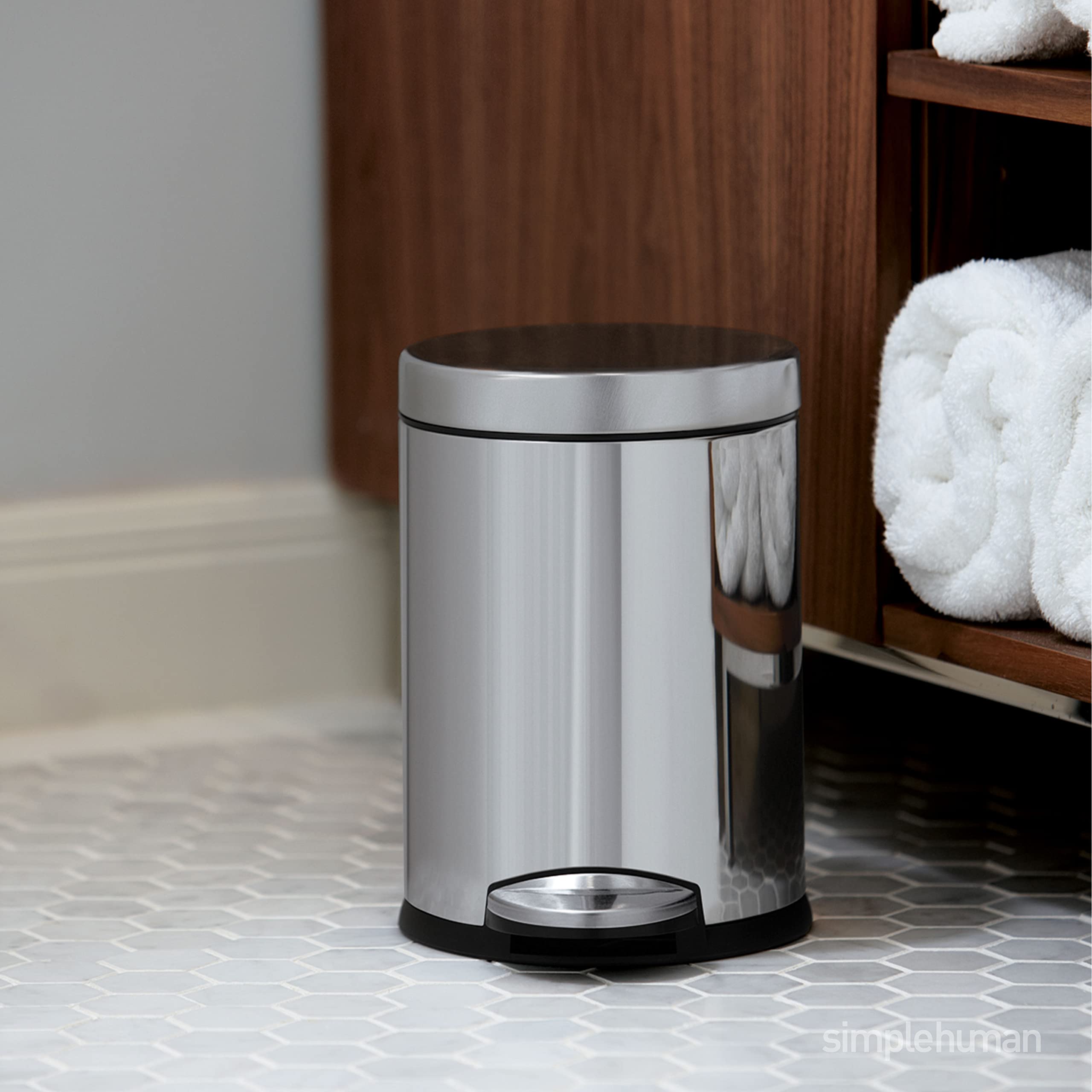 simplehuman Round Pedal Bin, 4.5 L - White Steel