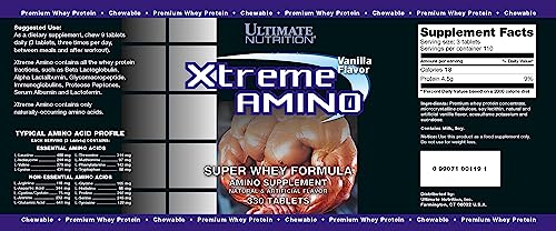 Ultimate Nutrition Xtreme Amino Dietary Supplement, Whey Protein Concentrate, Amino Acid Profile for Muscle Gainer, 330 Flavored Chewable Tablets
