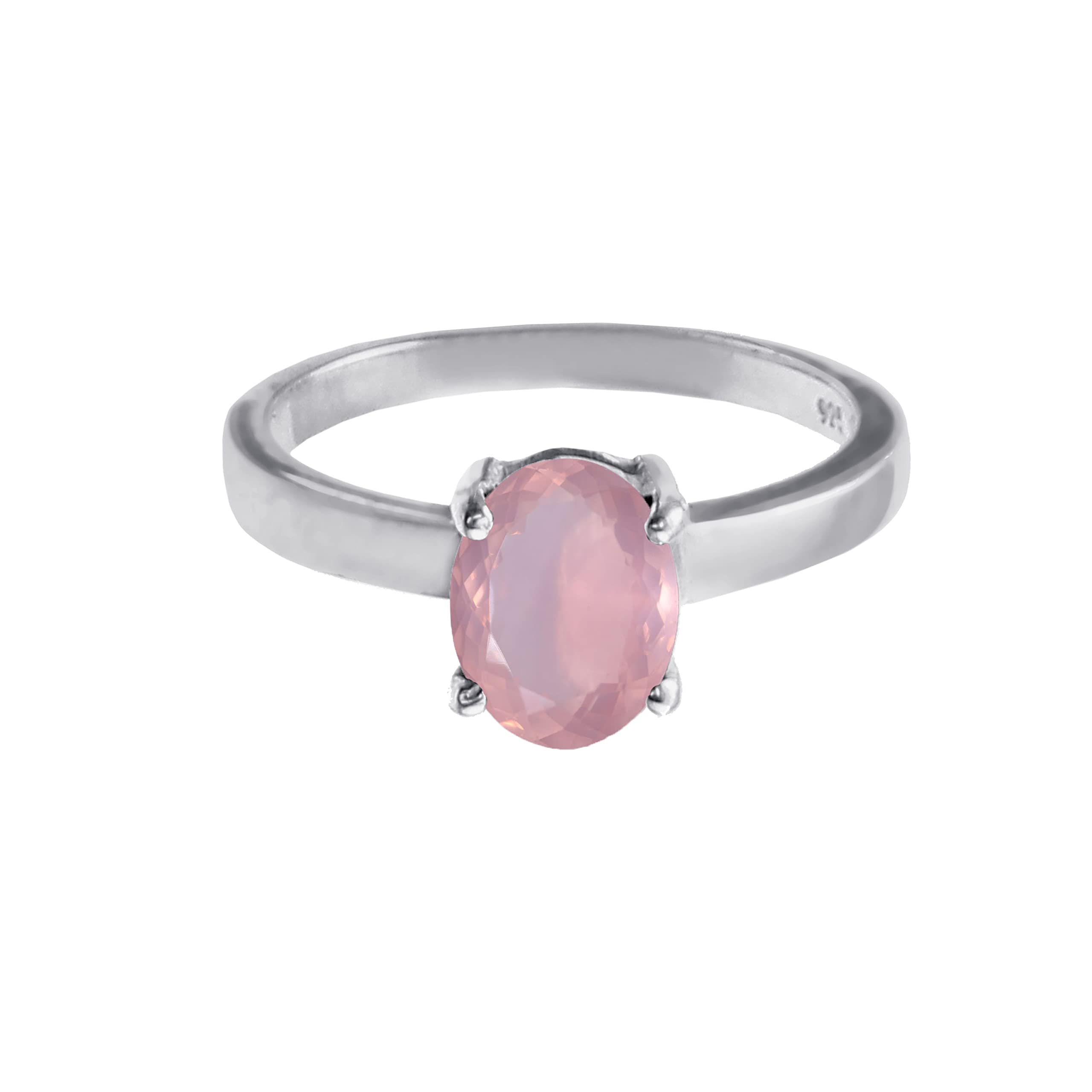 Foreverblings 925 sterling silver natural rose quartz solitaire ring gift for her promise ring January birthstone ring engagement ring (9)