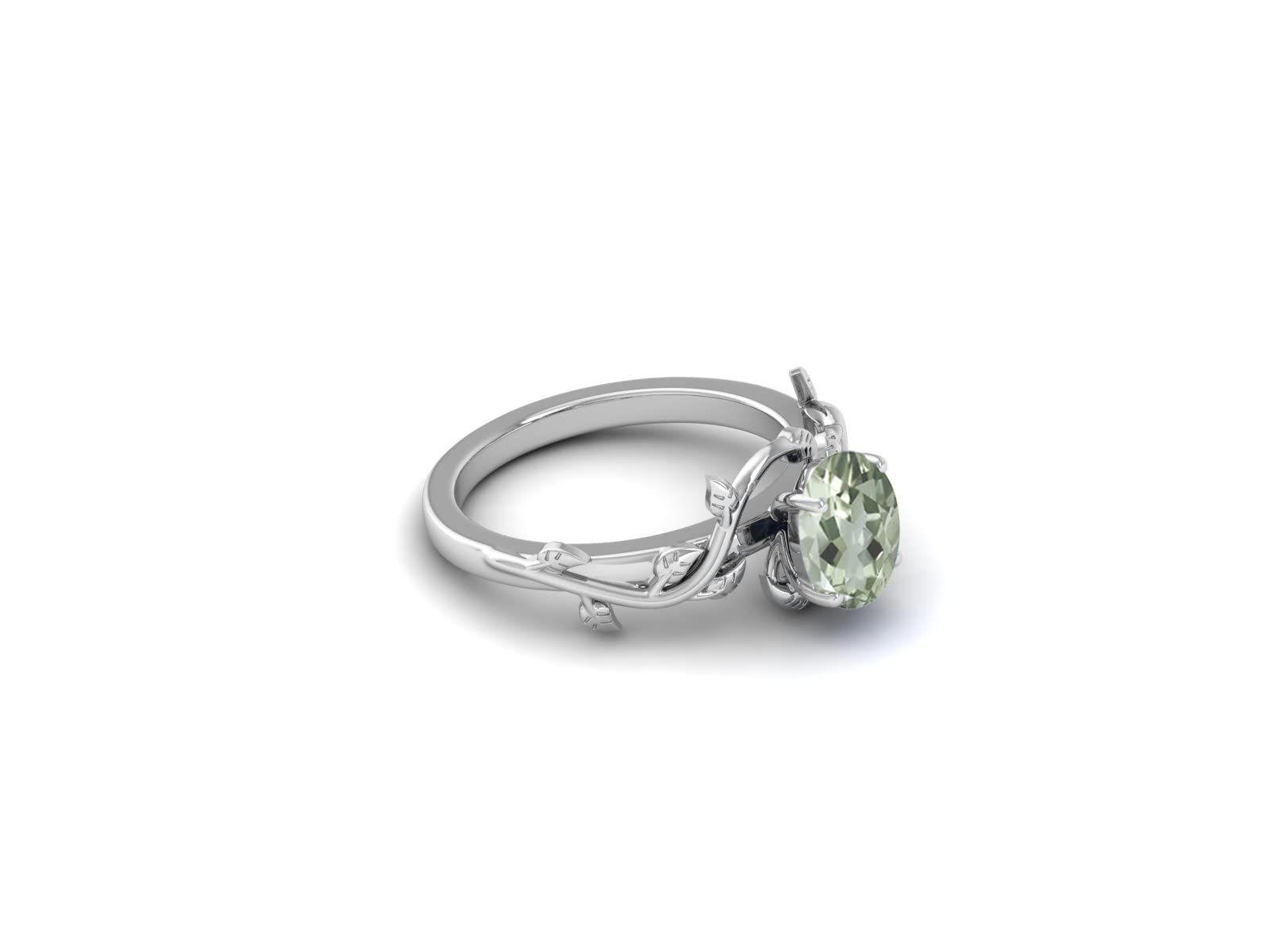 Foreverblings sterling silver Green amethyst ring twig leaf design engagement ring February birthstone ring Green Amethyst ring gift for women (5)