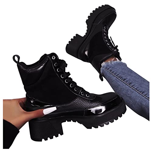 FASDNENDYS Medium Boots Boot Women's Shoes Casual Buckle Fashion Heel Leather Womens Boots with Memory Foam Black