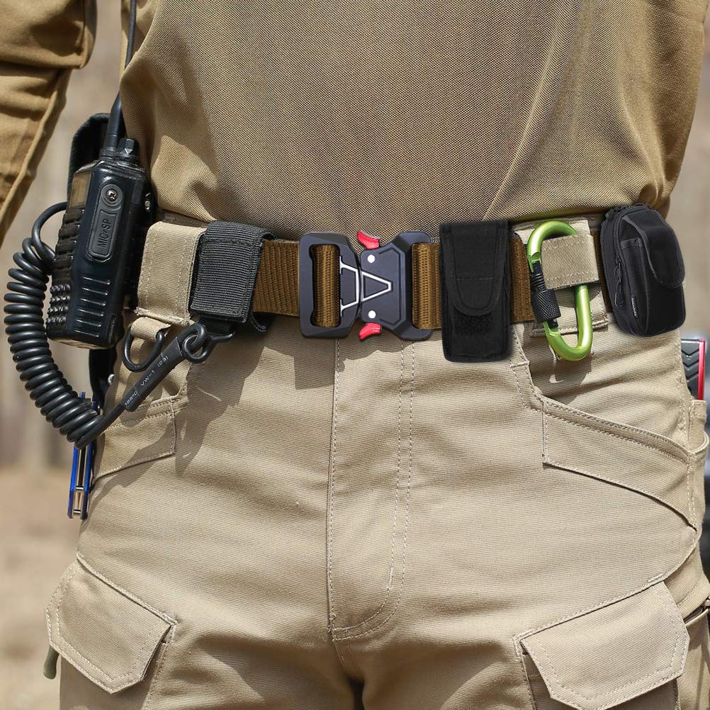 FAIRWIN Tactical Belt,1.5 Inch Web Belt, No Holes Quick Release Heavy Duty Web Belt for Men,Tactical Belt for Men (Brown, L 42"-46")
