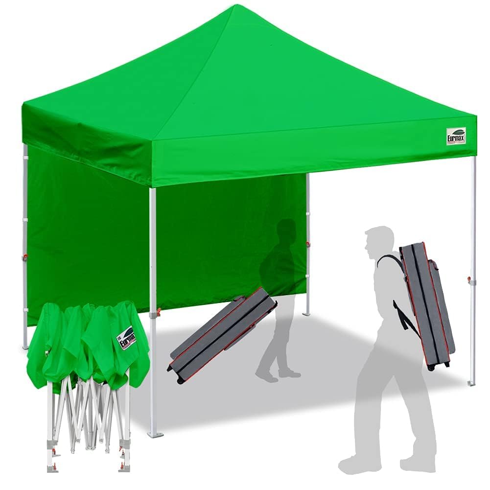 Eurmax USA Smart Durable Pop up Canopy Tent with 1 Removable Sidewall 10'x10' Outdoor Craft Show Canopy Bouns 4X Stakes(Kelly Green)