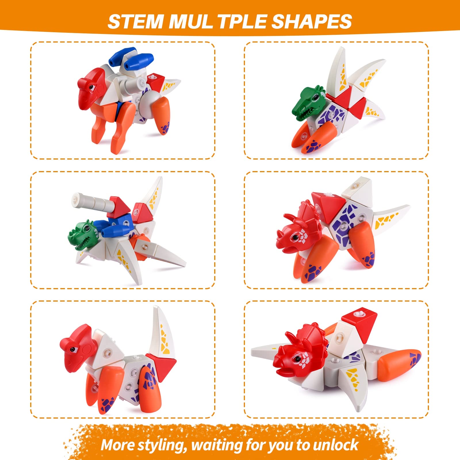 EPPO Building Blocks for Toddlers, STEM Building Toys for Kids Early Learning Educational Creative Construction DIY Toy Blocks (Dinosaur Version)