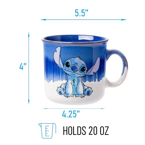 Silver Buffalo Disney Lilo and Stitch Ohana Means Family Reactive Glaze Ceramic Camper Mug, 20 Ounces