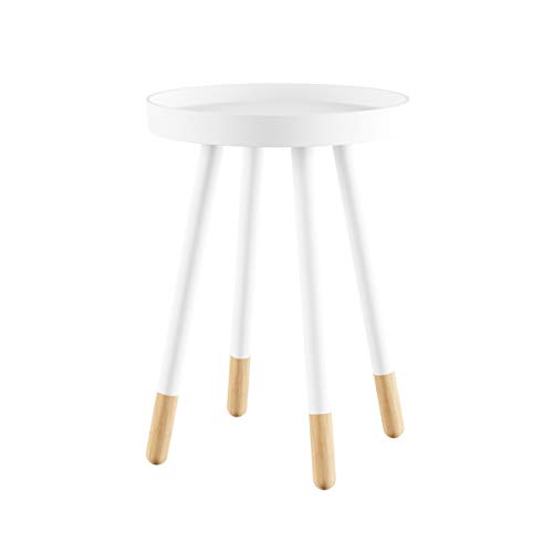 Round End Table - 2-Tone Mid-Century Modern Home Accent Table with Tray Top for Living Room, Bedroom, or Office by Lavish Home (White)