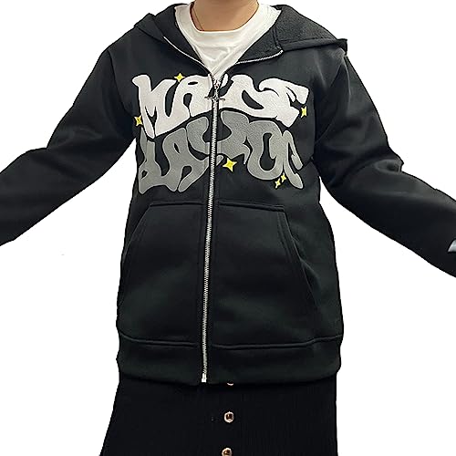 MOLERFO Womens Long Sleeve Zip Up Star Graphic Hoodies Jacket Aesthetic Harajuku Oversized Sweater Y2k Streetwear (Green,Large)