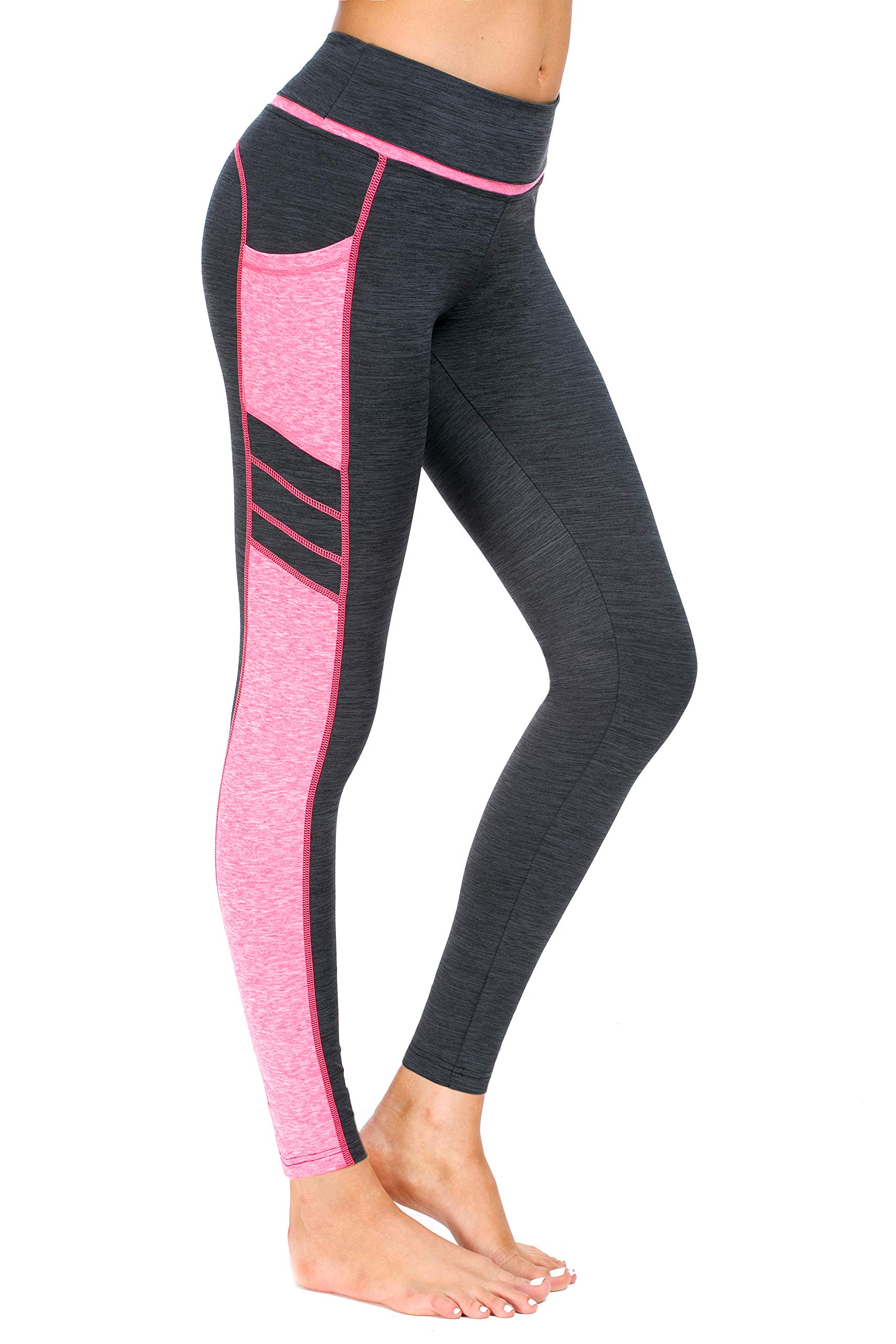 Flatik Women's Activewear Workout Yoga Pants Exercise Running Leggings with Side Pocket (X-Large, 1013Black/Black White)