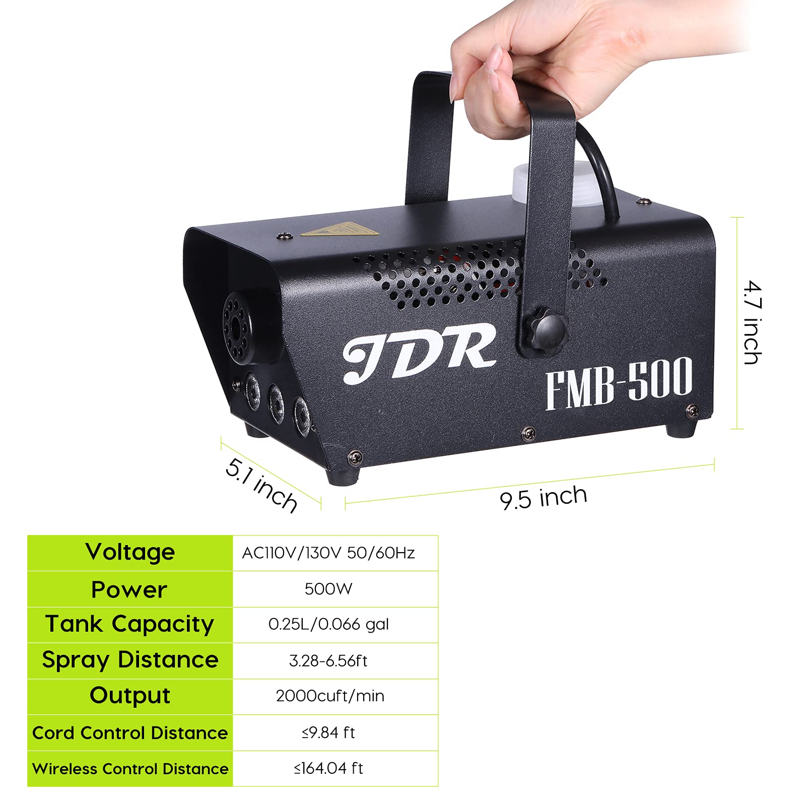 Fog Machine JDR Smoke Machine Controllable LED Light 500W and 2000CFM Fog Disinfection with Wireless and Wired Remote Control for Weddings, Halloween,Parties or Disinfection,with Fuse Protection