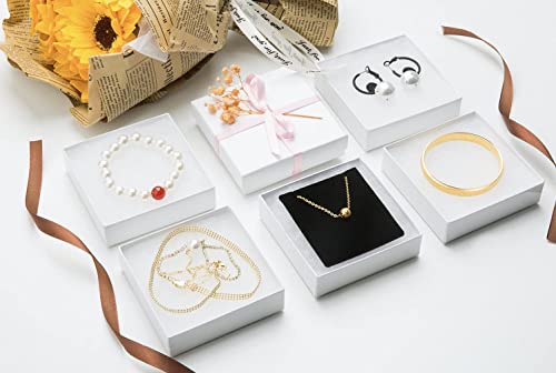 Magicool 40 Pack 3.5x3.5x1 Inch Cardboard Jewelry Boxes,Used for Necklaces,Bracelets,Earrings,Jewelry,Small Gift Packaging,Jewelry Gift Boxes with Lids and Filled with Cotton(White)