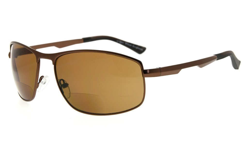 Eyekepper Polycarbonate Polarized Bifocal Sunglasses Pilot Style Bifocal Sunshine Readers Outdoor Polarised Reading Glasses (Brown, 2.00)