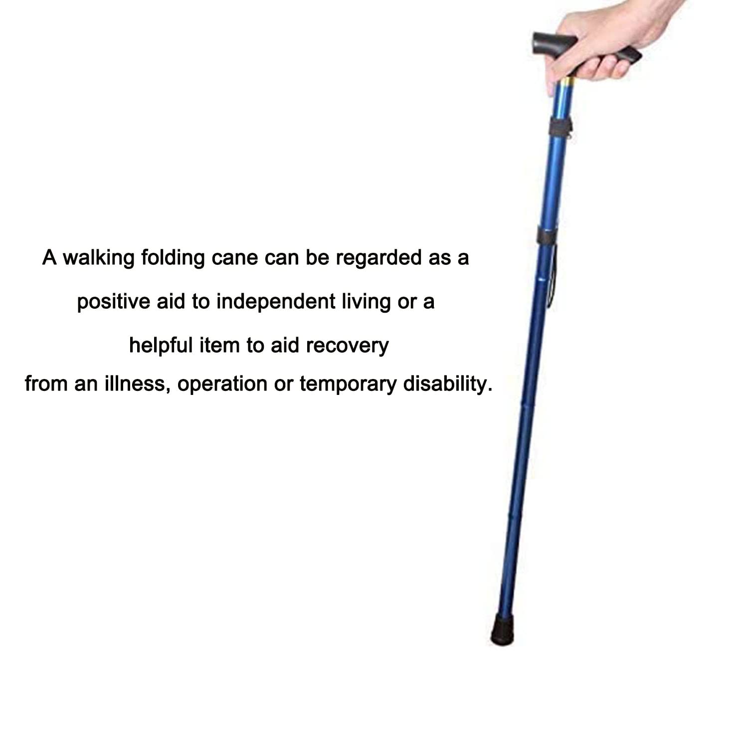 Folding Walking Stick, 32~36 Inch Adjustable Cane Aluminum Metal Collapsible Ergonomic Handle Lightweight Quick Locks Trail Poles for Hiking Trekking Travel (Blue)