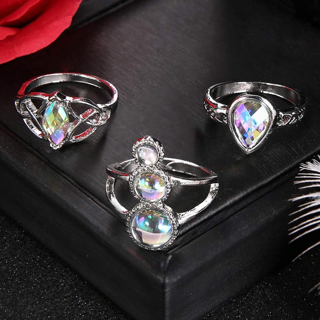 Fairyu Boho Gemstone Joint Knuckle Rings Crystal Stackable Rings Finger Mid Rings Jewelry for Women and Girls (3PCS)