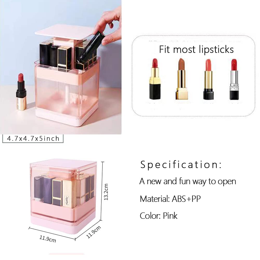 GRACMI Lipstick Holder ,Press-Type Automatic Lift Lip Gloss Holder Organizer, 12 Spaces Clear Makeup Lipgloss Display Case,Dust Free Lipstick Storage Box , Fit Most Lipsticks Lip Gloss(White)