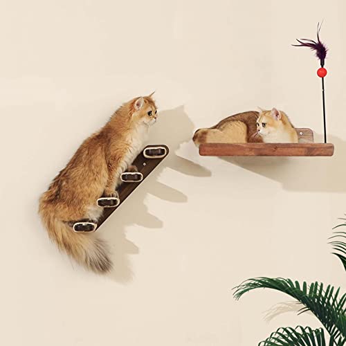 TAMFOM Cat Climbing Shelves Wall Mounted,Four-Step Cat Stairway with Kraft Rope for Cats Perch Platform Supplies,Cat Pine Walkways for Walls