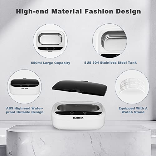 Ultrasonic Jewelry Cleaner Machine 550ML 50KHz Portable Sonic Solution Tool with Digital Timer SUS 304 Tank for Cleaning Watches, Ring, Eyeglass, Retainer, Necklaces