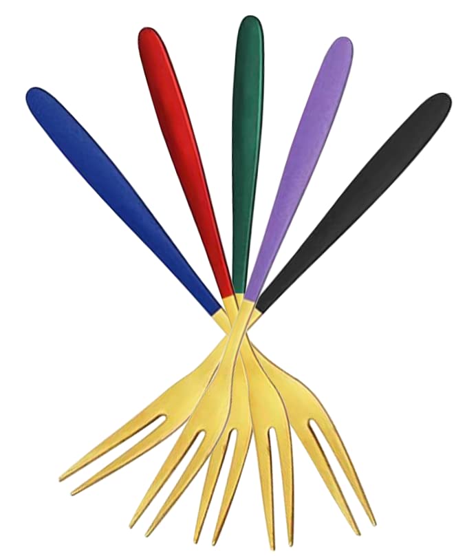 Fruit Forks Appetizer Dessert Forks Salad Forks Beautiful Colorful Stainless-Steel Forks Pickle Fork for Party, Banquet, Cocktail, Dessert (5)