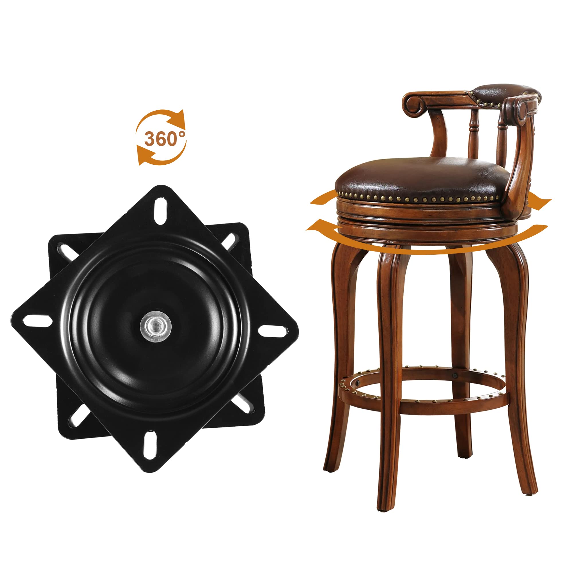 Frassie 4 Pack 6.3 Inch Bar Stool Swivel Plate Replacement,360 Degree Swivel Square Turntable for Recliner Chair
