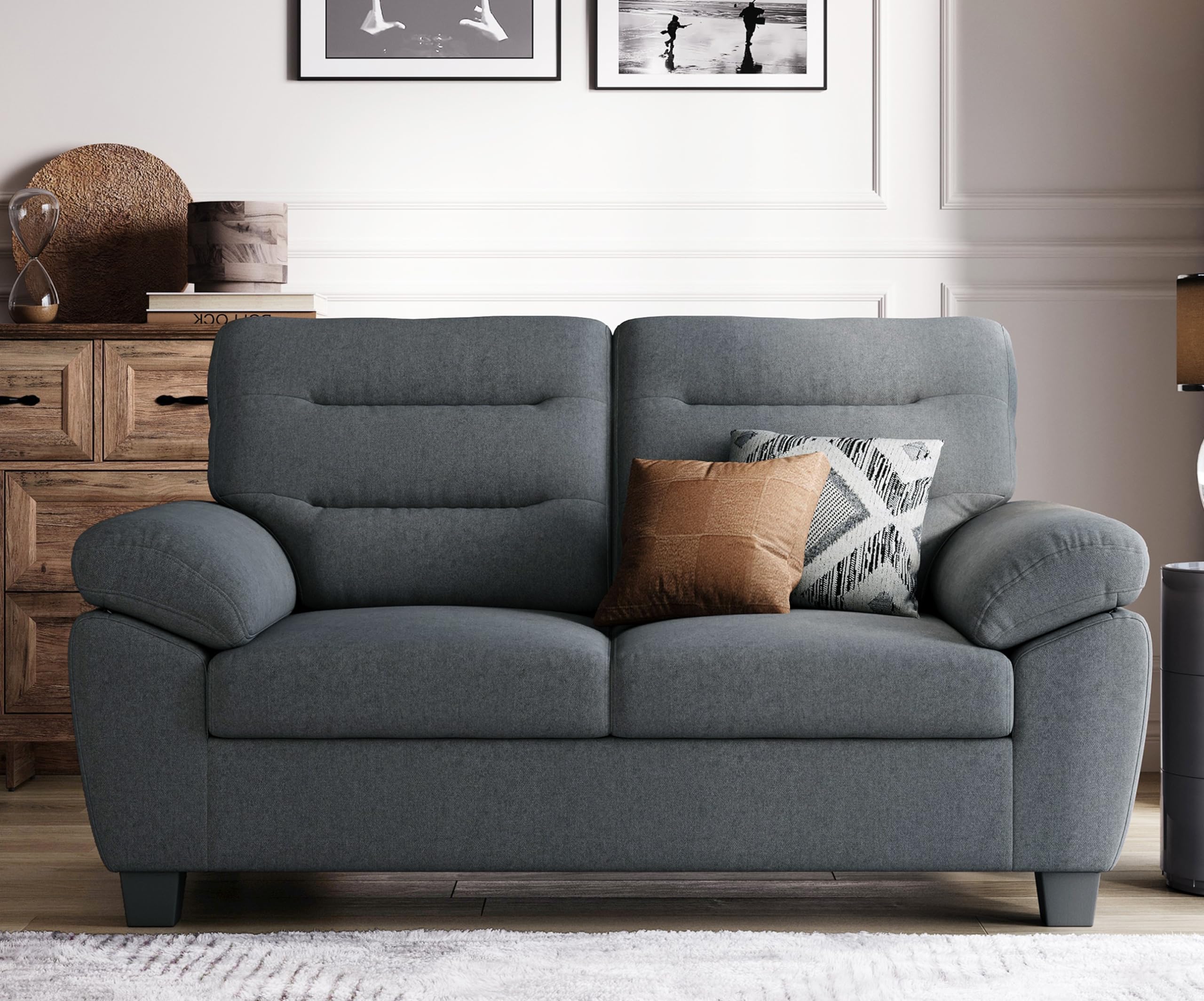 LINSY HOME 58" W Loveseat Sofa, Cloud-Like 2 Seat Couch Modern Comfy Sofa for Bedroom and Living Room, Small Sofa for Small Spaces, Bluish Grey