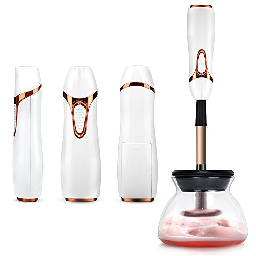 Electric Makeup Brush Cleaner and Dryer, Automatic Brush Cleaner with 8 Size Rubber Collars, Cleaning Brushes In Seconds, Skin Health Protector, Girlfriend Gift (White)