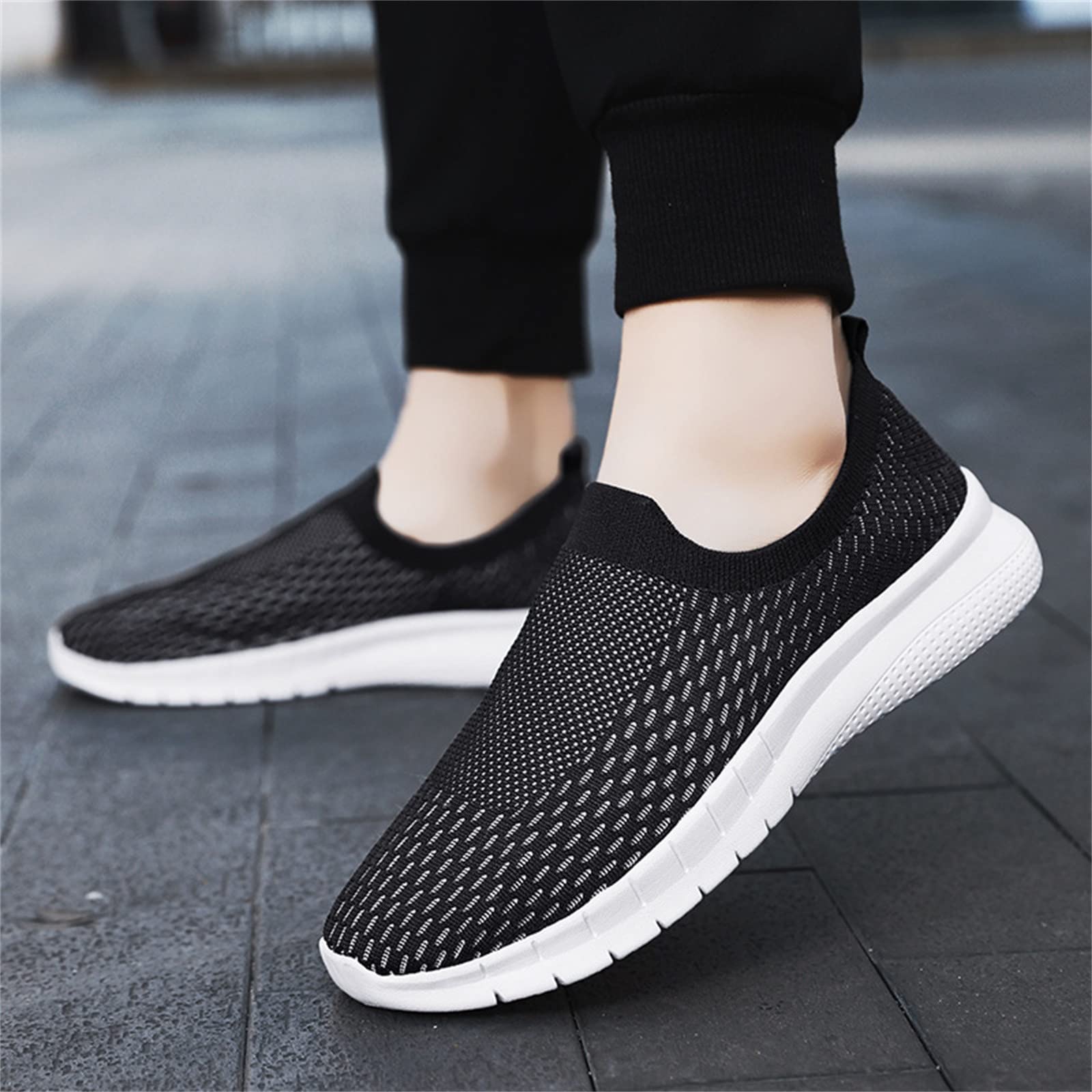 FASDNENDYS Men Solid Color Mesh Casual Shoes Comfortable Breathable Soft Sole Sneaker Laces Mens White