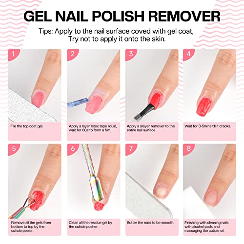 Morovan Gel Polish Remover Kit - Gel Nail Polish Remover Set with Latex Tape Peel Off Liquid with Cuticle Pusher Peeler Cuticle Oil Nail File Cleaner Quick & Easy No Need for Foil Soaking Or Wrapping