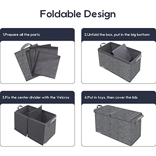 Friday Monkey Large Toy Storage Box Organizer with Removable Lids & Reinforced Handles 2 Pack, Sturdy Collapsible Toys Chest Bin Basket for Kids, Boys, Girls Room, 25x13x16inch, Dark Grey, ZMBCWJX2P