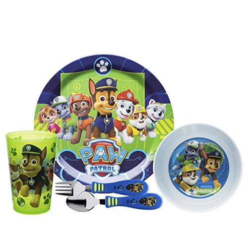 zak! PAW Patrol - 5-Piece Dinnerware Set - Durable Plastic & Stainless Steel - Includes Tumbler, 8-Inch Plate, 6-Inch Bowl, Fork & Spoon - Suitable for Kids Ages 3+