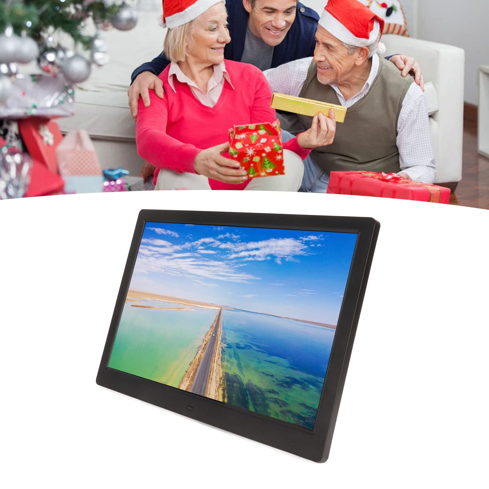 Electronic Photo Album, Play Black Alarm Clock Timer Switch Digital Picture Frame 14.1 Inch HD LED Display with Desktop Stand for Office (US Plug)