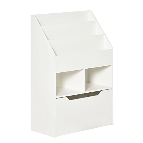 HOMCOM Kids Bookcase Multi-Shelf Rack Organizer with Storage Drawer for Books, Playroom, White