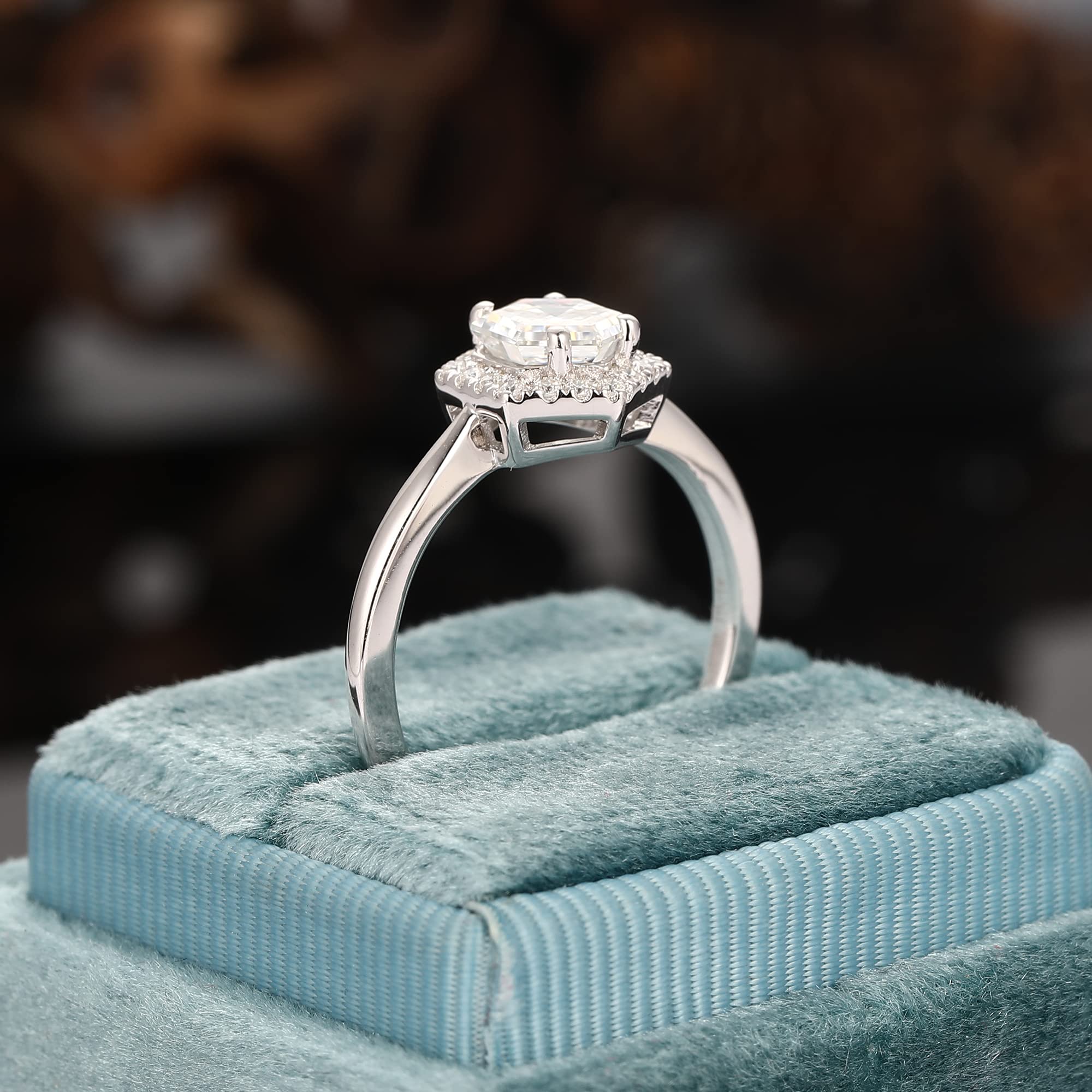 Frayerr Moissanite Ring - Statement Gift Ring - 1.85 Carat Hexagon Excellent Cut GH Moissanite Ring - Minimalist Sparkle Moissanite Halo Ring - 925 Silver Promise Ring - Prong Set Birthstone Ring (7)