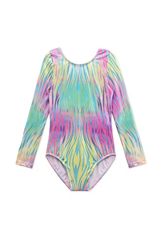 EQSJIU long sleeve leotards for toddler girls gymnastics 2t 3t 18-24 months green pink zebra gradient colors sleeved bodysuits