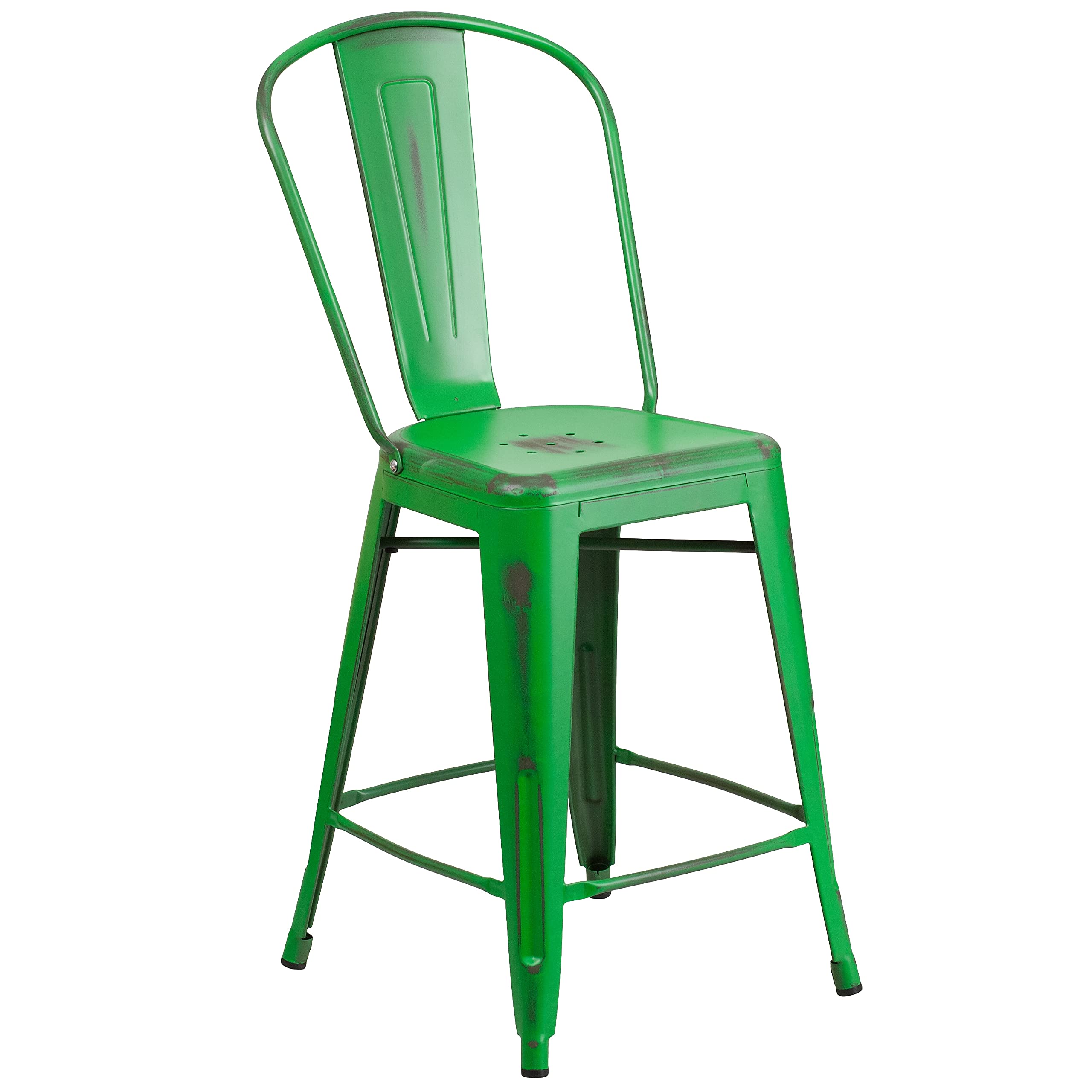Flash Furniture Commercial Grade 24" High Green Metal Indoor-Outdoor Counter Height Stool with Removable Back