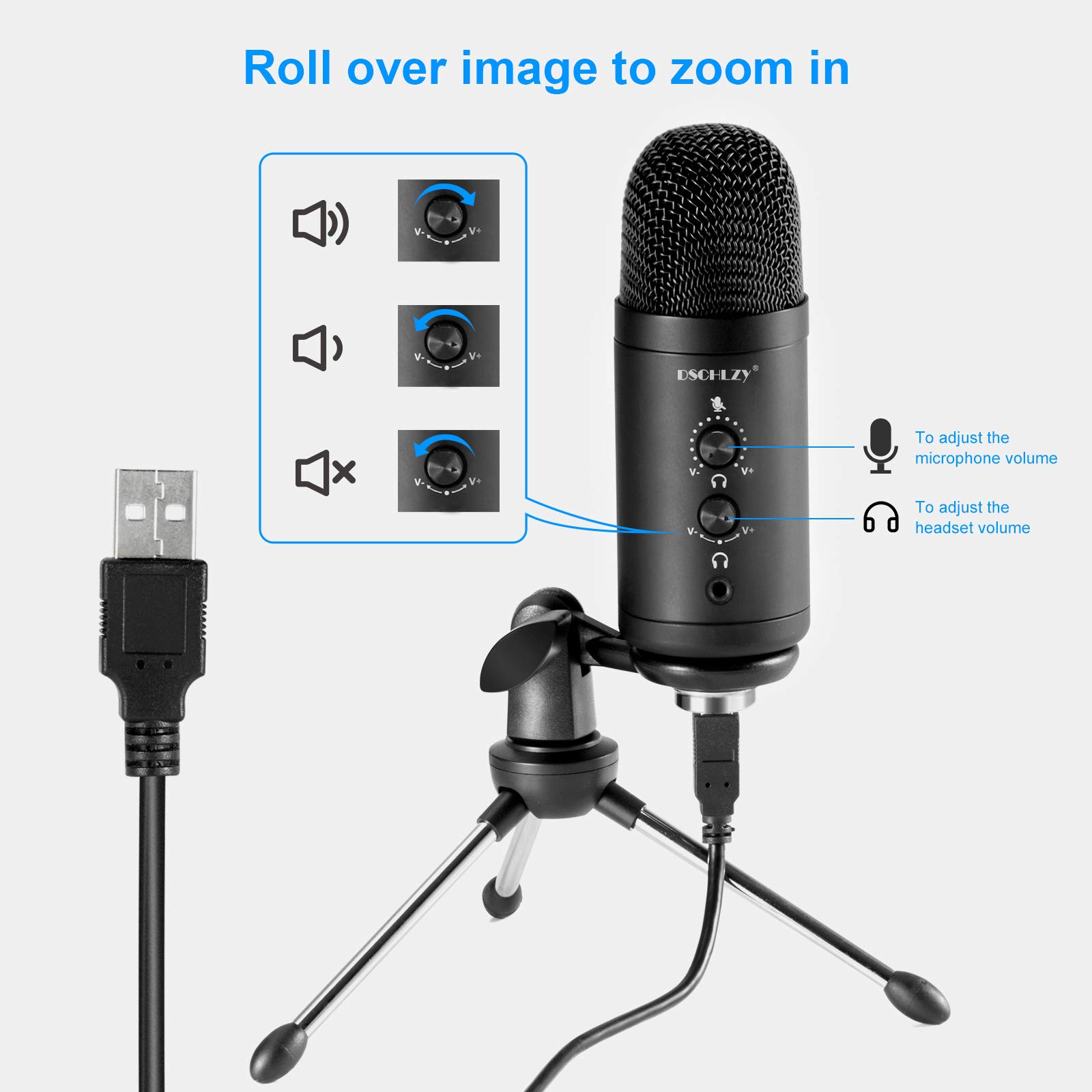 FONSAWA USB Condenser Microphone Podcast PC Microphone: Vocal Recording Streaming Mic Studio Professional Zero Latency Monitoring Kit for Singing Skype Gaming Voice YouTube with Tripod Stand