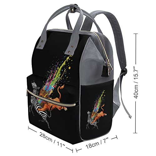 Lion Zebra Diaper Bag Backpack Large Capacity Mommy Bags Multifunction Nappy Bag Travel Back Pack Gray-Style