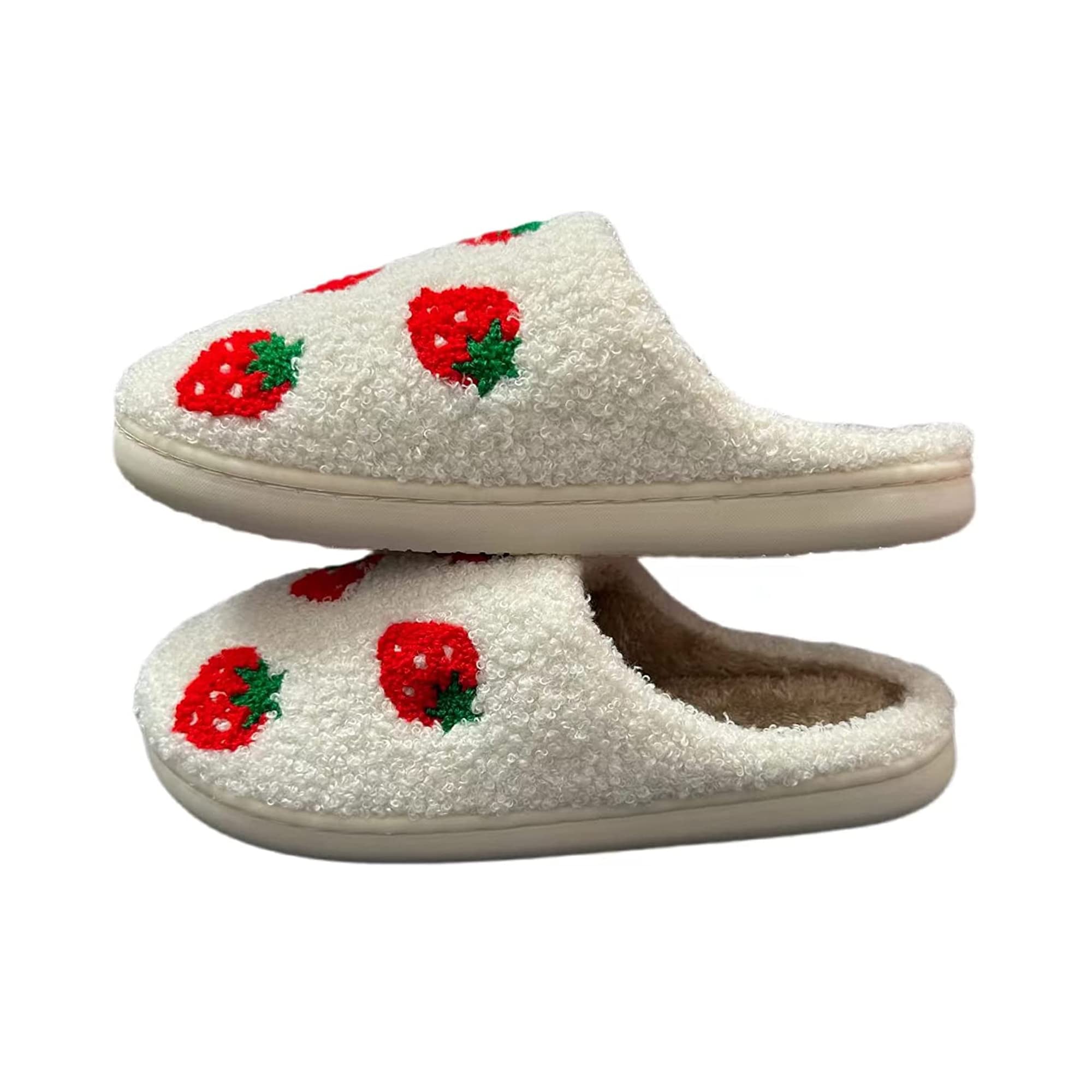 GJIKE Women's Men's Evil Eyes Slippers Winter Fuzzy Memory Foam Fluffy Warm House Shoes Strawberry 43-44