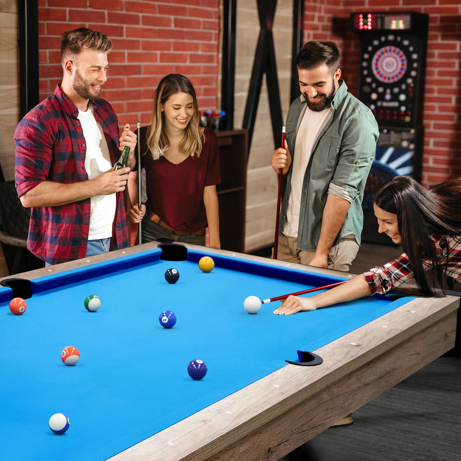 Foosball Table Soccer Arcade Games: Foosball Tables Adult Size for Home, Game Room, Bar - Competition Sized Football Table w/ 2 Balls, 2 Drink Holders