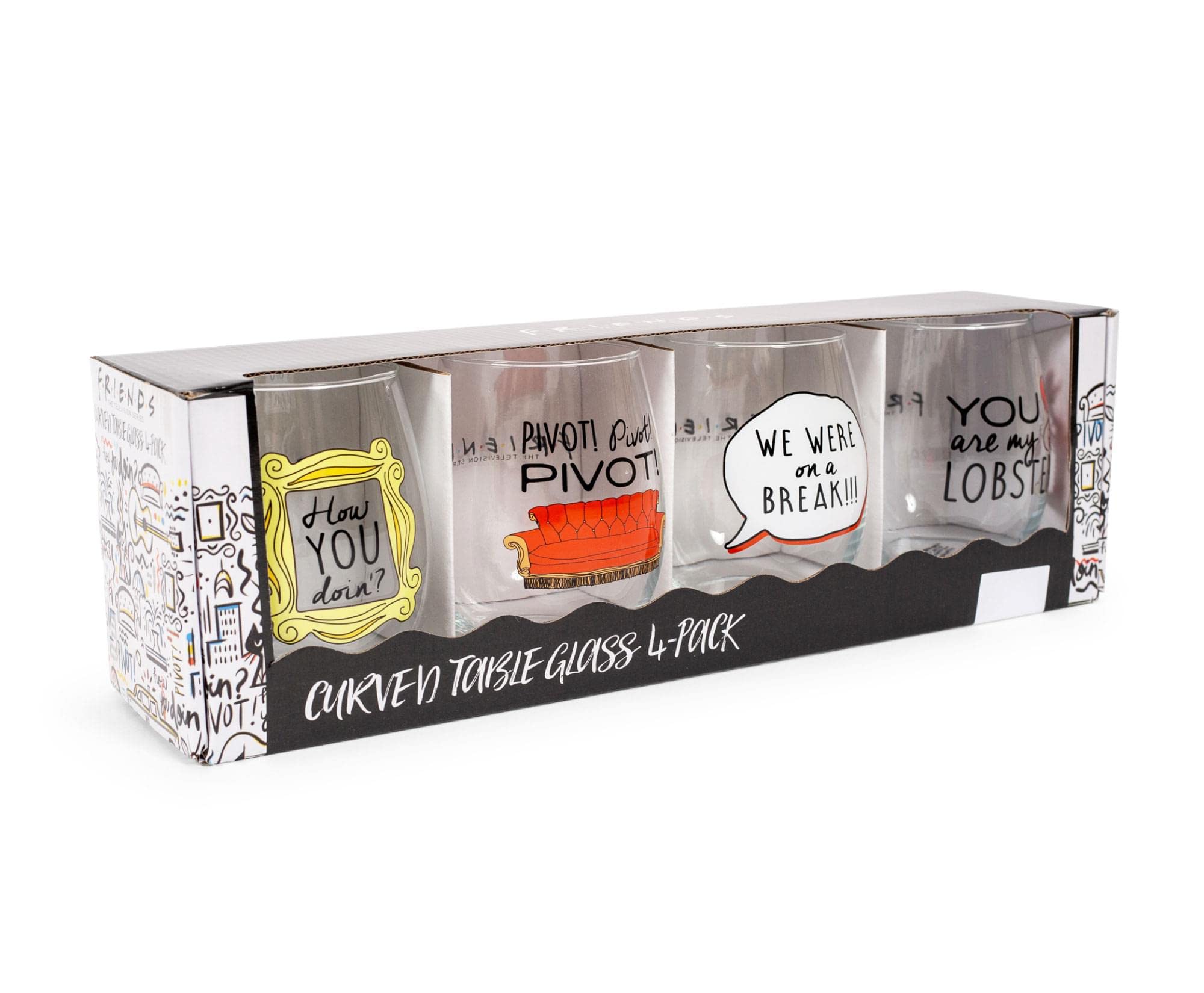 Friends TV Show Iconic Quotes Stemless Wine Glasses, Set of 4